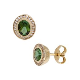 Jobo Damen Paar Ohrstecker "Ohrringe Goldohrringe oval 10 mm", SI = kleine Einschl&uuml;sse, Diamanten Gelbgold 585gr&uuml;n, gr&uuml;n, Diamanten, Gelbgold 585,