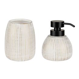 Badaccessoire-Set Wenkogoldfarben, Keramik, Badaccessoires-Sets, "Pascoli", Seifenspender und Zahnputzbecher, Keramik mit Streifenmuster
