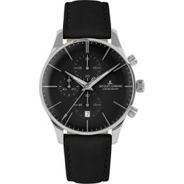 Jacques Lemans Herren Chronograph "London", schwarz, Armbanduhren, Quarzuhr, Armbanduhr, Herrenuhr, Lederarmband, Stoppfunktion, Datum