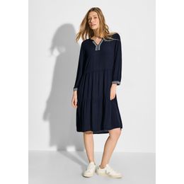 Cecil Damen Tunikakleid, blau, Gr. XS, unifarben mit Farbeinsatz, Stoff, 100% Viskose, Kleider, knielang