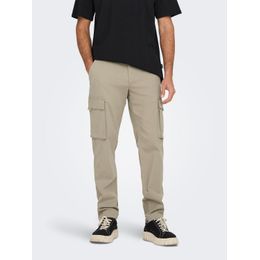Only & Sons ONLY & SONS Herren Cargohose "ONSNEED CARGO 4563 PANT", beige, Gr. 28, unifarben, Web, Obermaterial: 98% Baumwolle, 2% Elasthan, Hosen