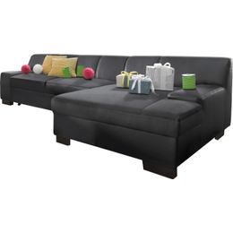 Ecksofa DOMO collection, B:268cm H:74cm T:153cm, schwarz, NaturLEDER in Sitz und R&uuml;cken. Korpus in passendem Kunstleder SOFTLUX bezogen;Struktur (90%
