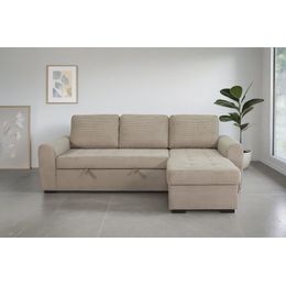 Ecksofa TRENDS BY HG, B:245cm H:85cm T:155cmb802 zoom 3 beige, 92% Polyester;8% Nylon, Wohnzimmer, Sofas, "Poll L-Form, B: 245 cm", mit Bettfunktion