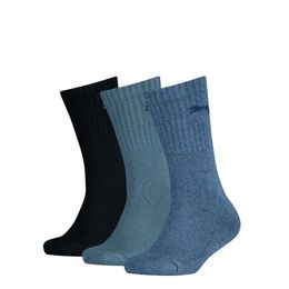 Puma M&auml;dchen Socken "Puma KIDS CREW SOCK 3P", Gr. 31, blau, Baumwollmischung, Elasthan, Polyamid, Socken, Junior mit klassischer Rippe