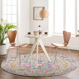 Teppich LIVABLISS, H:11mm &Oslash;:160cm, bunt, Kunstfaser, Wohnzimmer, Teppiche, "MUNICH", Vintage Orientteppich, Kurzflor Boho Wohnzimmerteppich, L&auml;ufer,