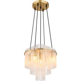 Globo LIGHTING Hängeleuchte "GORLEY", Ø 40cm H: 120cm, 1 Stk.goldfarben matt, Esszimmer, Leuchten, Hängelampe goldfarben Glasstäbe opal klar