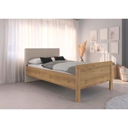 Bett Rauch, B:129cm H:100cm L:214cm, braun, Schlafzimmer, Betten, "Bett Einzelbett Stollenbett EVELYN", in Komforth&ouml;he mit Polsterkopfteil in