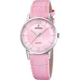 Festina Damen Quarzuhr, rosa, Armbanduhren, Armbanduhr, Damenuhr, Lederarmband, analog