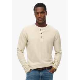 Superdry Herren Langarmshirt "WAFFLE LONG SLEEVE HENLEY TOP", beige, Gr. L, unifarben, Single Jersey, Obermaterial: 100% Baumwolle, Shirts