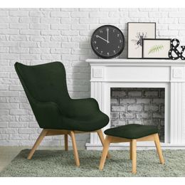 Sessel Home Affaire, B:71cm H:96cm T:86cm, gr&uuml;n, 100% Polyester, Wohnzimmer, Sessel, "Nicko", wahlweise mit und ohne Hocker