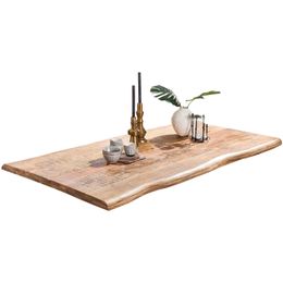 Tischplatte Sit, B:160cm H:5,6cm T:90cm, beige, Massivholz, Tischplatten, Baumkante wie gewachsen
