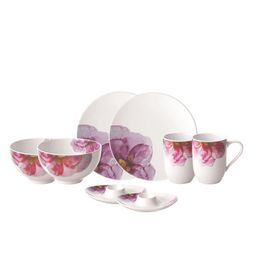 Villeroy & Boch VILLEROY & BOCH Geschirr-Set "Frühstücks-Set Rose Garden 8er Set weiß-rosa", rosa, Geschirr-Sets