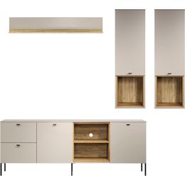 Wohnzimmer-Set Places of Style, B:250cm H:215cm T:40cmkaschmir und eiche, Holzwerkstoff, Metall, Kastenmöbel-Sets, "San Pedro", Bestehend aus: