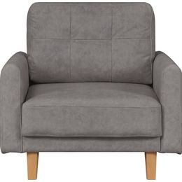 Sessel Home Affaire, B:95cm H:89cm T:100cm, grau, 100% Polyester, Wohnzimmer, Sessel, "TRIPLO Relaxsessel mit Wellenunterfederung, Ma&szlig;e B/T/H: