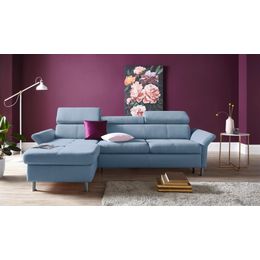 Ecksofa, B:257cm H:96cm T:167cm, blau, exxpo - SOFA FASHION, Luxus-Microfaser (100% Polyester), Wohnzimmer, Sofas, "Maretto, bequem & komfortabel,