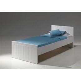 Einzelbett Vipack, B:95cm H:76,5cm L:210cm, weiß, Betten, "Robin, Liegefläche 90/200 cm, MDF weiß lackiert, gradliniges Desin", 0
