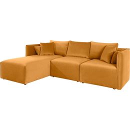 Ecksofa OTTO HOME, B:262cm H:74cm T:172cm, gold, Samtoptik (100% Polyester);Struktur (100% Polypropylene);Webstoff (100% Polyester);Struktur fein