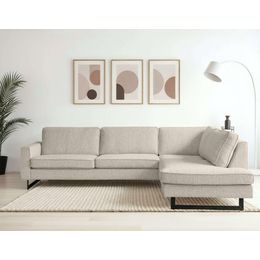 Ecksofa Home Affaire, B:290cm H:85cm T:217cmcreme, 100% Polyester, Wohnzimmer, Sofas, "Pinto, 290 cm, Cord, Chenille, Lederoptik, Ottomane links /