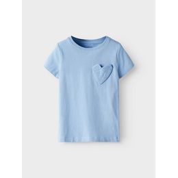 name it Mädchen Kurzarmshirt "NMFDEAS SS TOP"serenity, Basic, Gr. 92, unifarben, Jersey, Obermaterial: 95% Baumwolle, 5% Elasthan, Shirts