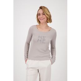 monari Damen Langarmshirt "Shirt Rippe + Schmuck"greige, Gr. 44, unifarben, Rippware, Obermaterial: 96% Viskose, 4% Elasthan, Shirts, Mit