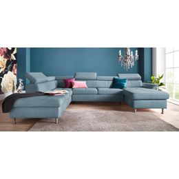 Wohnlandschaft, B:330cm H:96cm T:230cm, blau, exxpo - SOFA FASHION, Luxus-Microfaser Vintageoptik (100% Polyester);Webstoff, Sofas, "Maretto, bequem