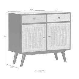 Kommode GUTMANN FACTORY, B:90cm H:80cm T:42cm, schwarz, Massivholz, Wohnzimmer, Sideboards, "Linus", mit Rattangeflecht