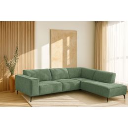 Ecksofa Home Affaire, B:275cm H:77cm T:210cm, grün, 100% PES, Wohnzimmer, Sofas, "Lorcan, Breite 275 cm, weiches Sitzgefühl", mit schwarzen