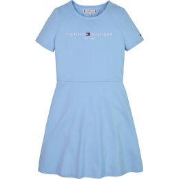 Tommy Hilfiger Mädchen A-Linien-Kleid "PUNTO FIT & FLARE DRESS SS", blau, Gr. 16, unifarben, Jersey, Obermaterial: 72% Polyester, 23% Modal, 5%