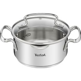 Tefal Kochtopf "Duetto+", Ø 16cm + Höhe 8cm, grau, Töpfe, hochglanzpoliert, Glasdeckel mit Siebfunktion