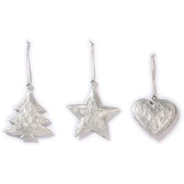 Baumbehang "Herz, Stern, Baum, Weihnachtsdeko, Christbaumschmuck", B/H/T: 9cm, silber, CHRISTMAS GOODS by Inge, Dekohänger, 3-fach sortiert,