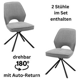 Polsterstuhl Stolkom, B:48cm H:89cm T:60cm, grau, Polyester, Esszimmer, St&uuml;hle, "Nele", 180 grad drehbar mit Auto-Return