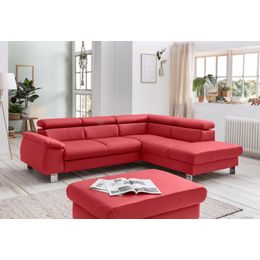Polstergarnitur COTTA, B:249cm, rot, Sitzmöbel-Sets, "Komaris L-Form, B: 249 bzw. 100 cm (Set: Ecksofa & Hocker)", mit Kopfteilverstellung, optional
