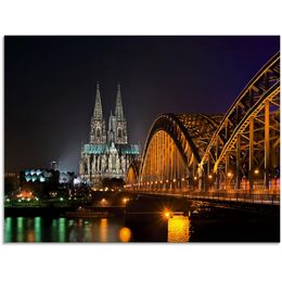 Glasbild Artland, B:80cm H:60cm, schwarz, Glas, Küche, Bilder, "Kölner Dom mit Brücke", in verschiedenen Größen