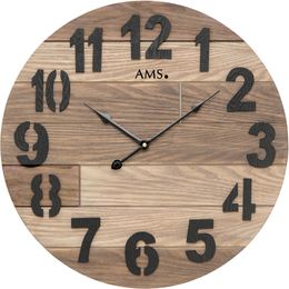 AMS Damen Wanduhr "W9569", B/H/L: 5cmwildeichenfarben, Wanduhren, Quarzuhr,Holz,Wohnzimmer,Esszimmer,Küche,Arbeitszimmer,Büro,Flur