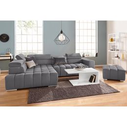 Ecksofa, B:307cm H:94cm T:201cm, grau, exxpo - SOFA FASHION, Struktur ( 100% Polyester), Wohnzimmer, Sofas, "Elias, aktuelle Kreuzsteppung im Sitz,