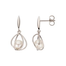 Jobo Damen Perlenohrringe "Ohrringe Wei&szlig;goldohrringe 24 mm", Perlen Wei&szlig;gold 585wei&szlig;gold 585, Perlen, Wei&szlig;gold 585, Ohrringe