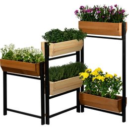 Hochbeet Dobar, B:165cm H:105cm T:18cmschwarz, braun, natur, Massivholz, Pflanzgef&auml;&szlig;e, "Vertikalbeet "Flexi" 5-stufig", ca. 165 x 18 x 105 cm (L x B