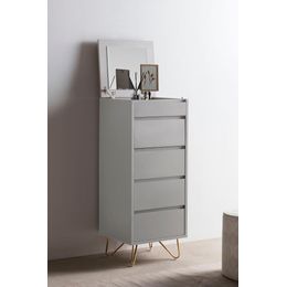 Hochkommode Salesfever, B:45cm H:110cm T:40cm, weiß, MDF, Metall, Sideboards, "Bolton - Elegante Schubkastenkommode", Spiegel im Klappdeckel, Kommode