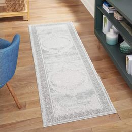 Teppich Carpet City, B:80cm H:10mm L:300cm, grau, Polyester, Wohnzimmer, Teppiche, "ANTIK209", Kurzflor, 3D-Optik, Klassisch-Modern f&uuml;r Wohnzimmer,