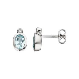 Jobo Damen Paar Ohrstecker "Ohrringe oval 9 mm", SI = kleine Einschl&uuml;sse, Diamanten Wei&szlig;gold 585hellblau, blau, Diamanten, Wei&szlig;gold 585, Ohrringe