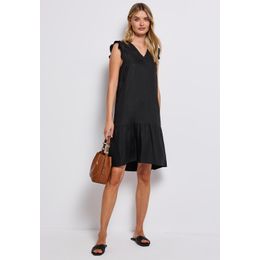 Street One Damen Tunikakleid, schwarz, Gr. 36, unifarben, Jersey, Obermaterial: 100% Viskose, Kleider, mit Volant und aus Viskose