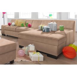 Ecksofa DOMO collection, B:268cm H:74cm T:153cm, braun, NaturLEDER in Sitz und R&uuml;cken. Korpus in passendem Kunstleder SOFTLUX bezogen;Struktur (90%