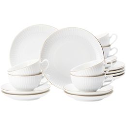 Seltmann Weiden Geschirr-Set "Teeservice 18-teilig klein Amina weiß mit Goldrand", 18 Stk., weiß, Geschirr-Sets, Teller, Tassen, weiß, Amina