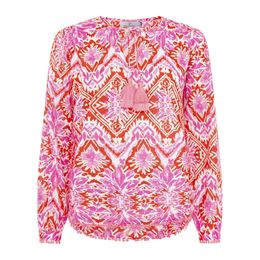 Zwillingsherz Damen Shirtbluse ""Tr&ouml;pfchen"", rot, Gr. SM, gemustert, Web, Obermaterial: 100% Baumwolle, Blusen, Tasseln,Pom Pom Besatz, Langarm