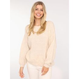 Zwillingsherz Damen Rundhalspullover ""Soleil"", beige, unifarben mit Farbeins&auml;tzen, Strick, Obermaterial: 60% Polyamid, 24% Polyester, 8% Wolle, 8%