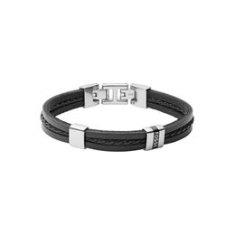 Fossil Damen Armband "Schmuck Geschenk Edelstahl Leder VINTAGE CASUAL", 19,5cm, Edelstahl Leder, schwarz, Edelstahl, Leder, Armbänder