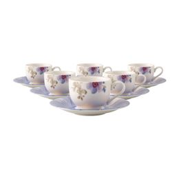 Villeroy & Boch VILLEROY & BOCH Tasse "Espressotassen mit Untertassen Mariefleur Gris Basic 50 ml 6er Set bunt", bunt, Trinkgefäße