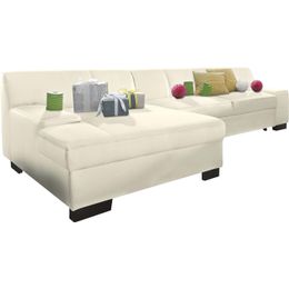 Ecksofa DOMO collection, B:268cm H:74cm T:153cm, beige, NaturLEDER in Sitz und R&uuml;cken. Korpus in passendem Kunstleder SOFTLUX bezogen;Struktur (90%