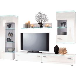 Wohnwand HÖLTKEMEYER, weiß, Wohnzimmer, Kastenmöbel-Sets, "Happy", Set besteht aus 1 Standvitrine, 1 Hängevitrine, 1 Lowboard und 1 Wandregal