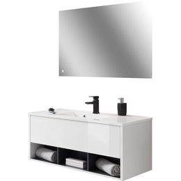 Badm&ouml;bel-Set Places of Style, wei&szlig;, Kastenm&ouml;bel-Sets, "Studio Line, Bad im modernen Design, 2-teiliges Badezimmer", Waschtisch und Spiegel, in zwei